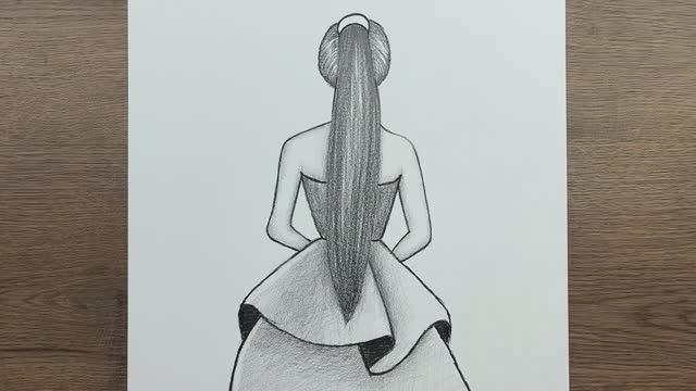 Как нарисовать девочку в платье карандашом