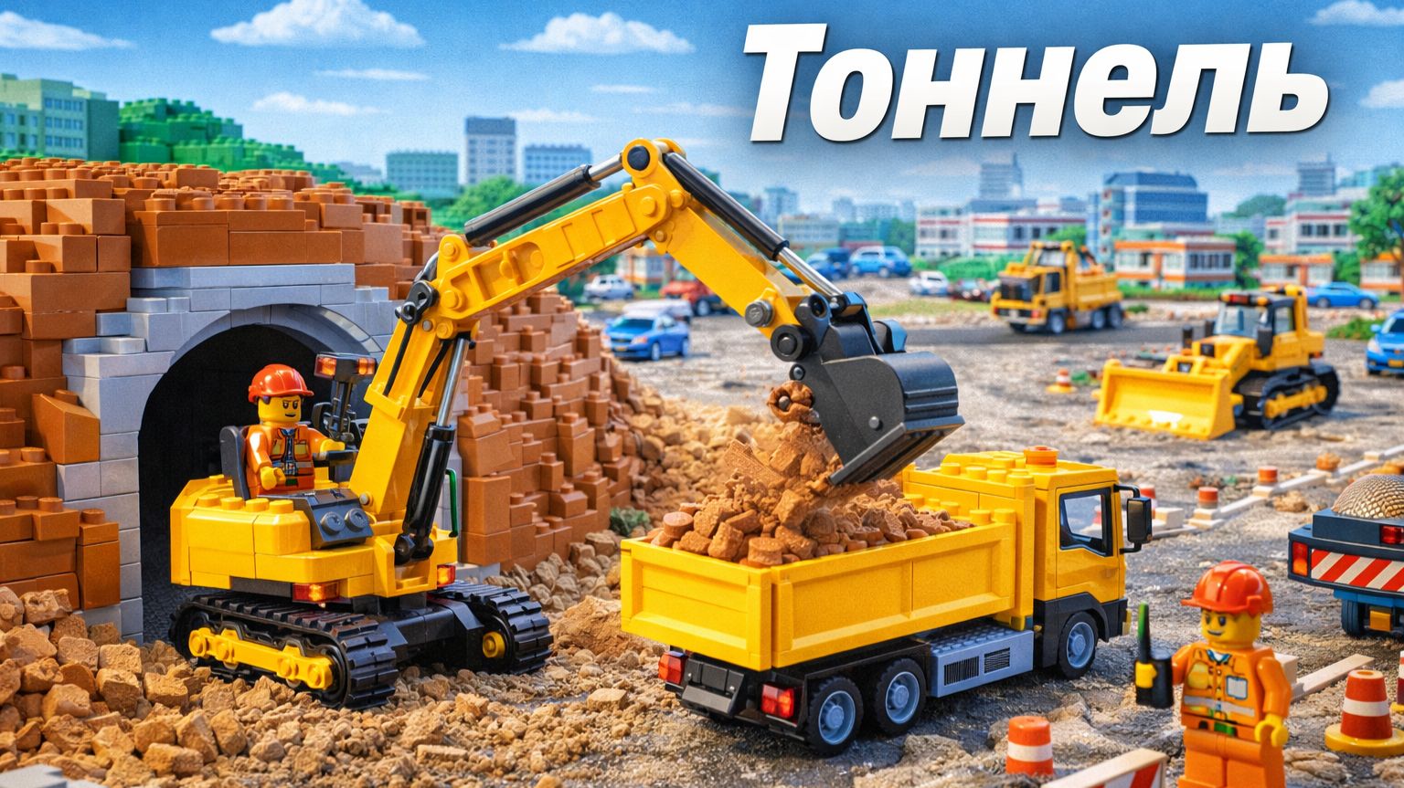 🚧 Строим тоннель в игрушечном городе! 🚛 Самосвал, экскаватор и каток в деле | Мультик для детей