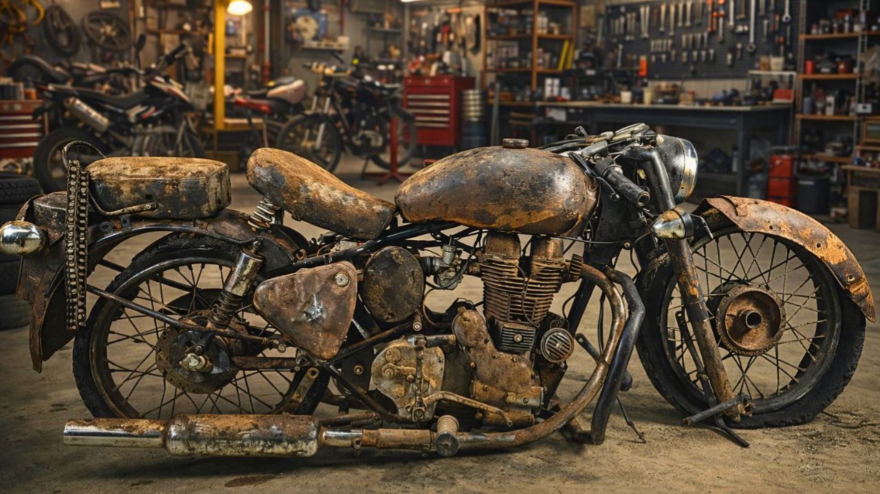 Реставрация старого ржавого мотоцикла Royal Enfield Bullet
