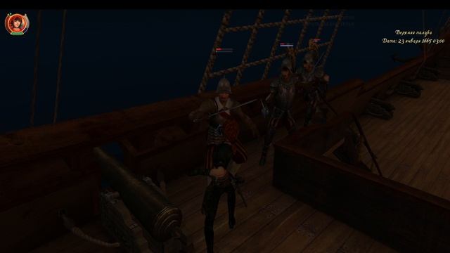 Корсары,захватила сильный карабль,но пришлось убегать от пиратов