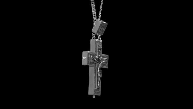 Крест мощевик большой ручная гравировка, литьевое распятие №13 серебро. арт.0140871