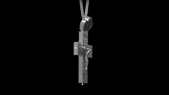 Крест мощевик большой ручная гравировка, литьевое распятие №14 серебро. арт.0140796