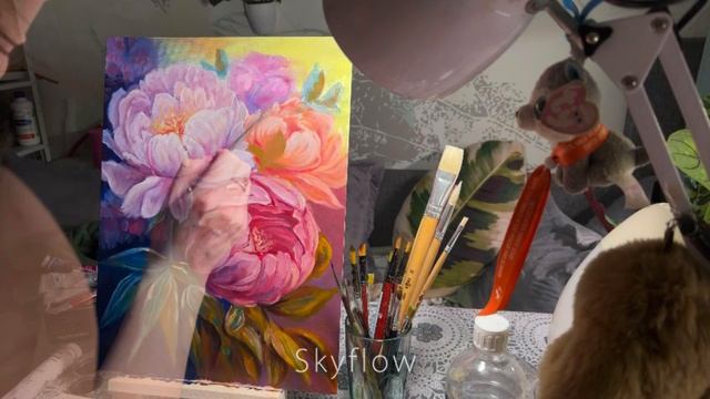 1. Рисую картину маслом. Пионы