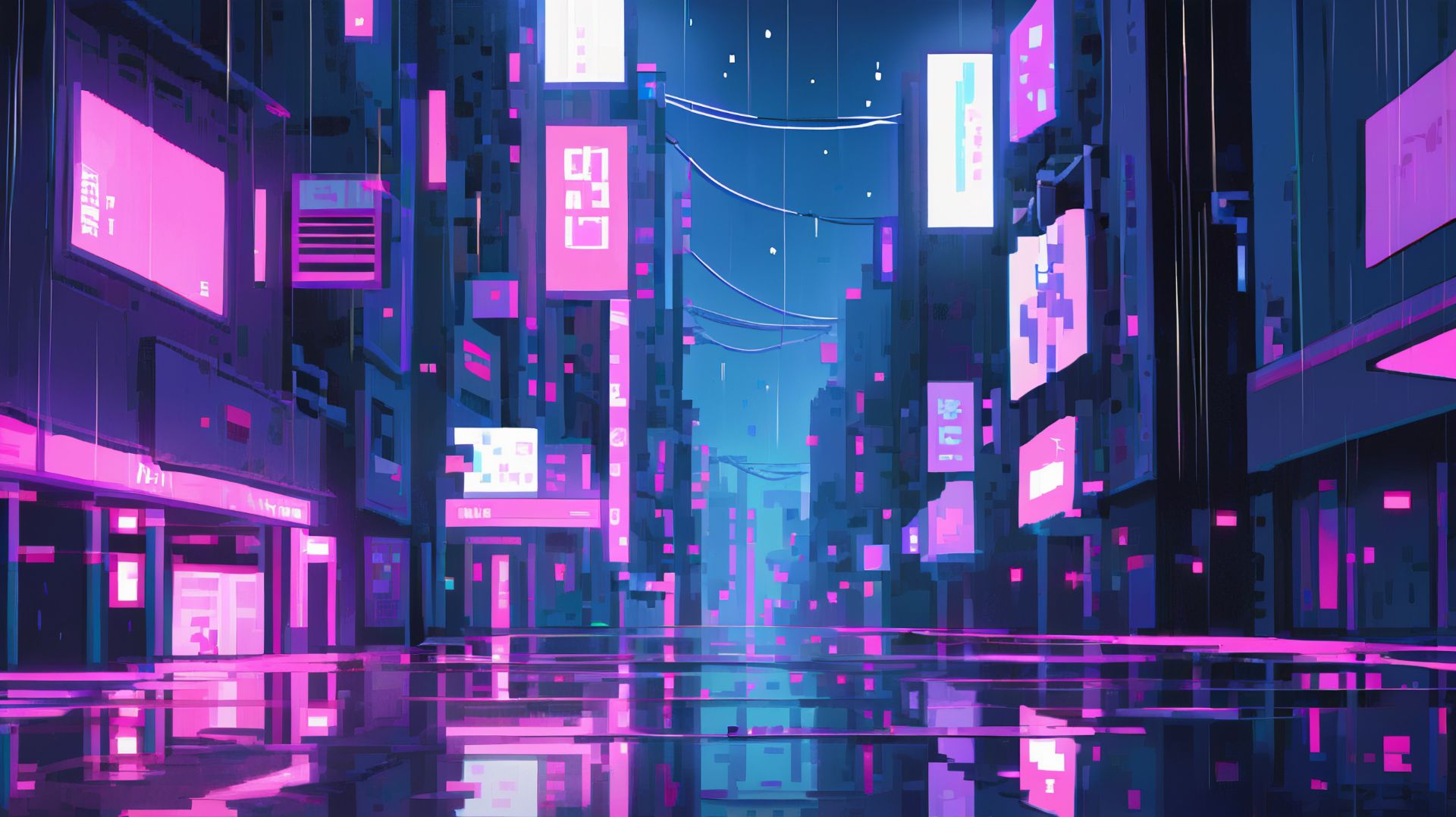 Дождливый неоновый город ночью — спокойная анимация природы для сна