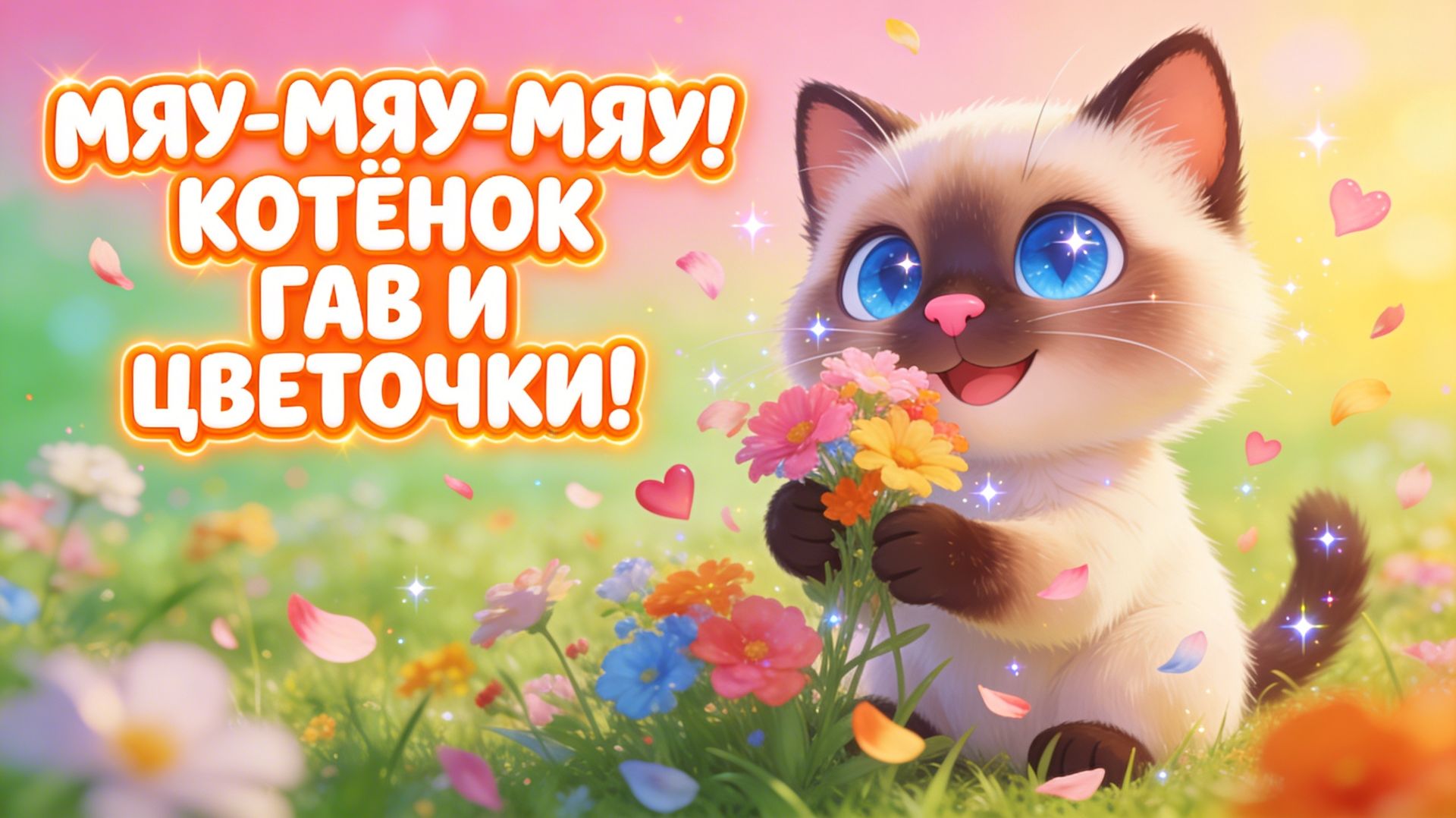 Мяу-мяу-мяу! Котёнок Гав и цветочки! Песенка для малышей 🐱🌸