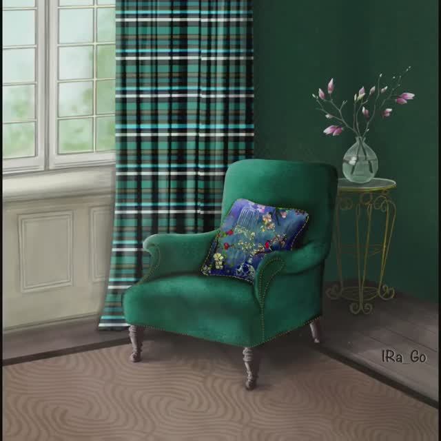 Эскиз штор с элементами интерьера