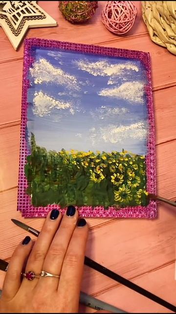 Как нарисовать гуашью поле в подсолнухах