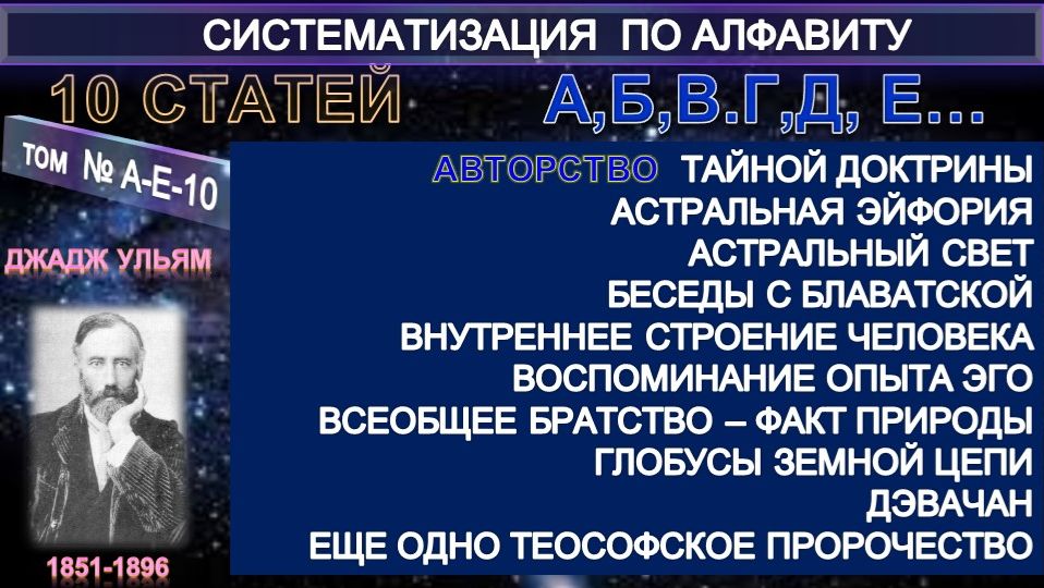 (А-Е-10) Статьи У.Джаджа (1851-1896) из серии СИСТЕМАТИЗАЦИЯ ПО АЛФАВИТУ