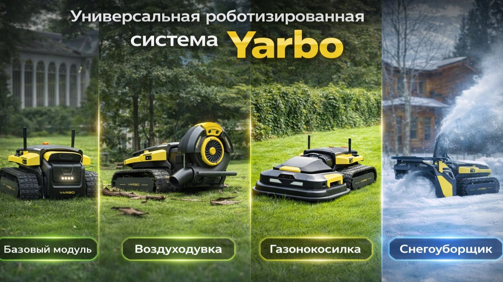 Модульный робот Yarbo, косит, убирает снег, сдувает, возит и все автономно!