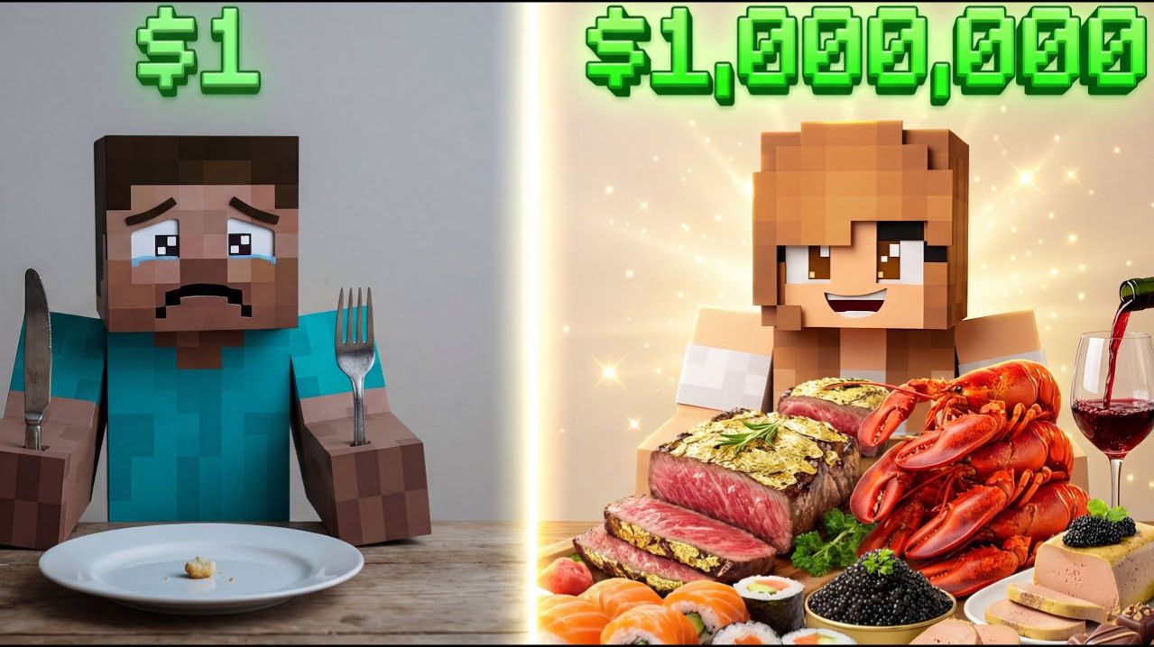 НИЩИЙ СТИВ ПРОТИВ БОГАТОЙ АЛЕКС 👛🪙!!! У КОГО КРУЧЕ УЖИН 🫛 VS 🥩?! НОВОЕ ВИДЕО ПО MINECRAFT!😽😺🙀