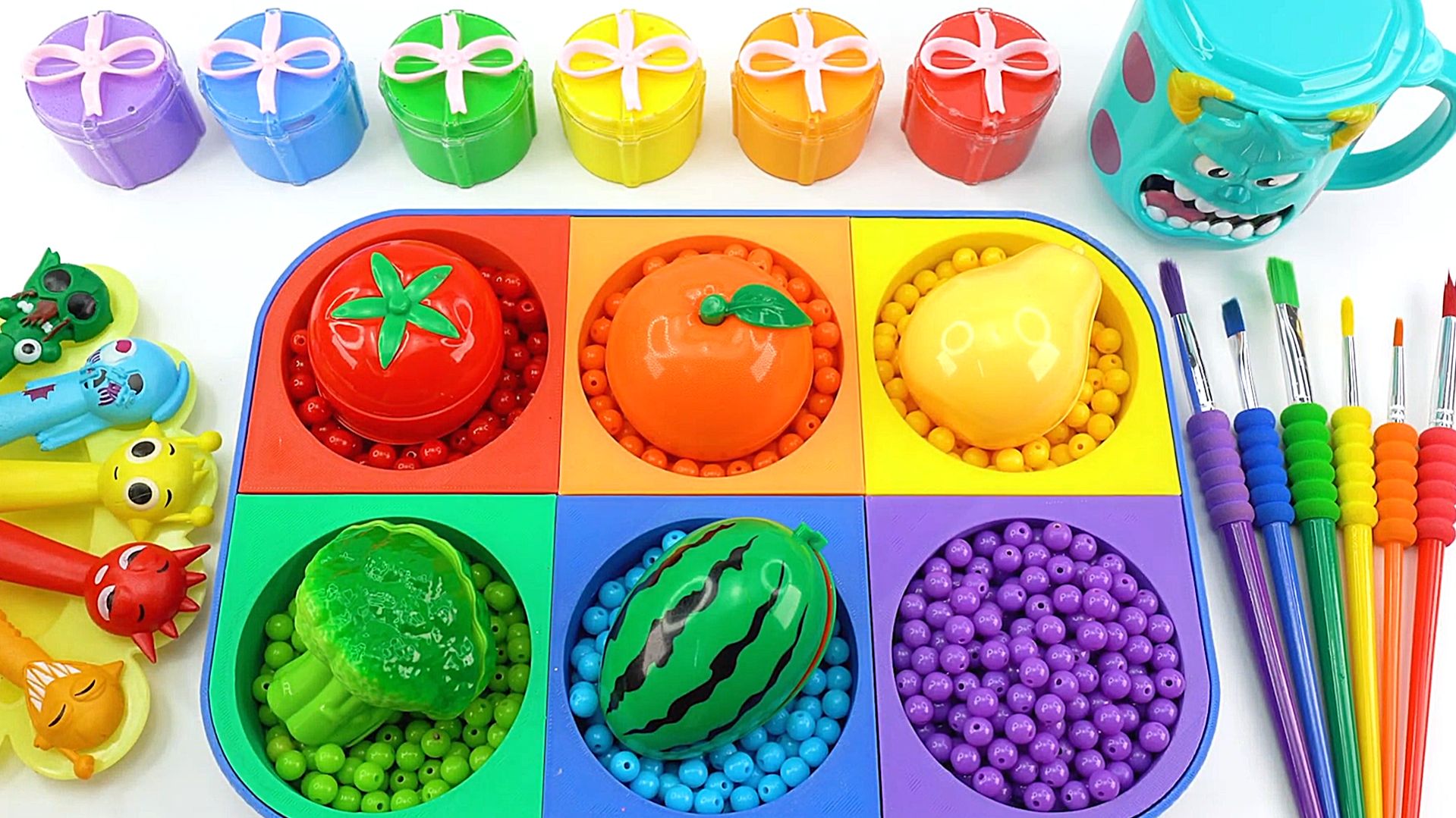 Мультики для детей. Игрушки. Цветные бусинки. Фрукты и овощи. Волшебство