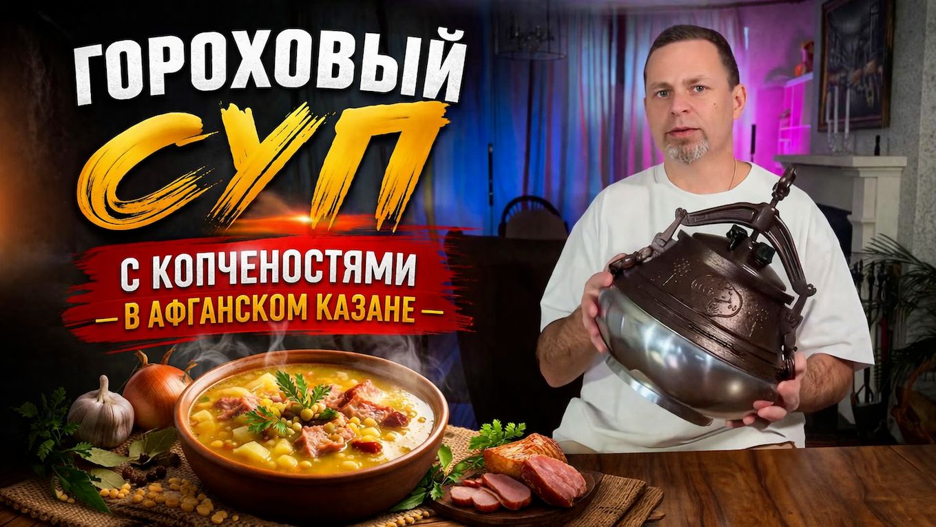 Гороховый суп с копченостями в афганском казане