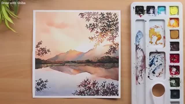 Мастер-класс по рисованию акварелью Горного пейзажа: горы на закате — шаг за шагом