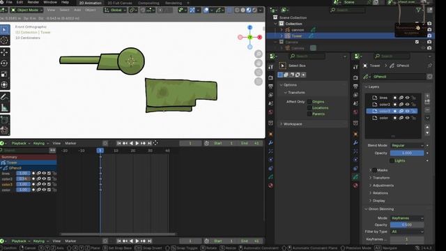 Основы 2д моделирования в Blender. Как создать 2д танк в Blender 4.4.3