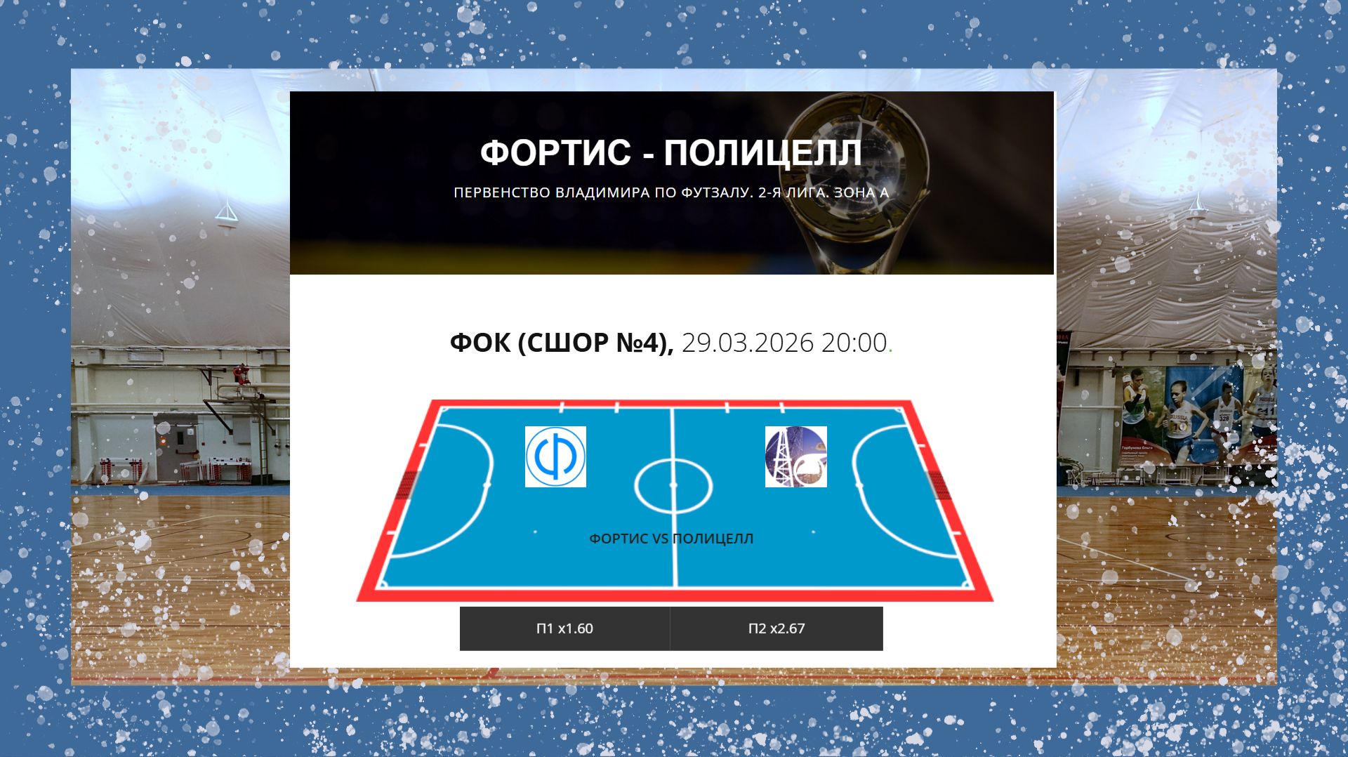 Первенство Владимира по футзалу. 2-я лига. Зона А. 29.03.2026 г. Фортис - Полицелл 4:3 (3:1)