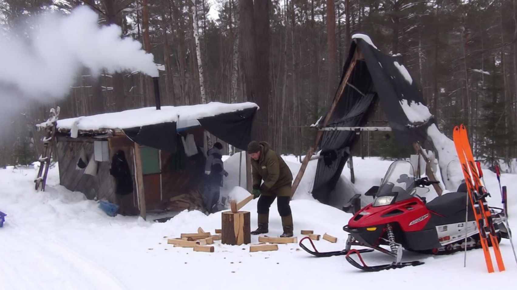 Рыбалка Охота в Тайге 2026 Изба Как РАЗЖЕЧЬ ПЕЧЬ Снегоход Ремонт саней Рудиковка 23 март Лесосибирск