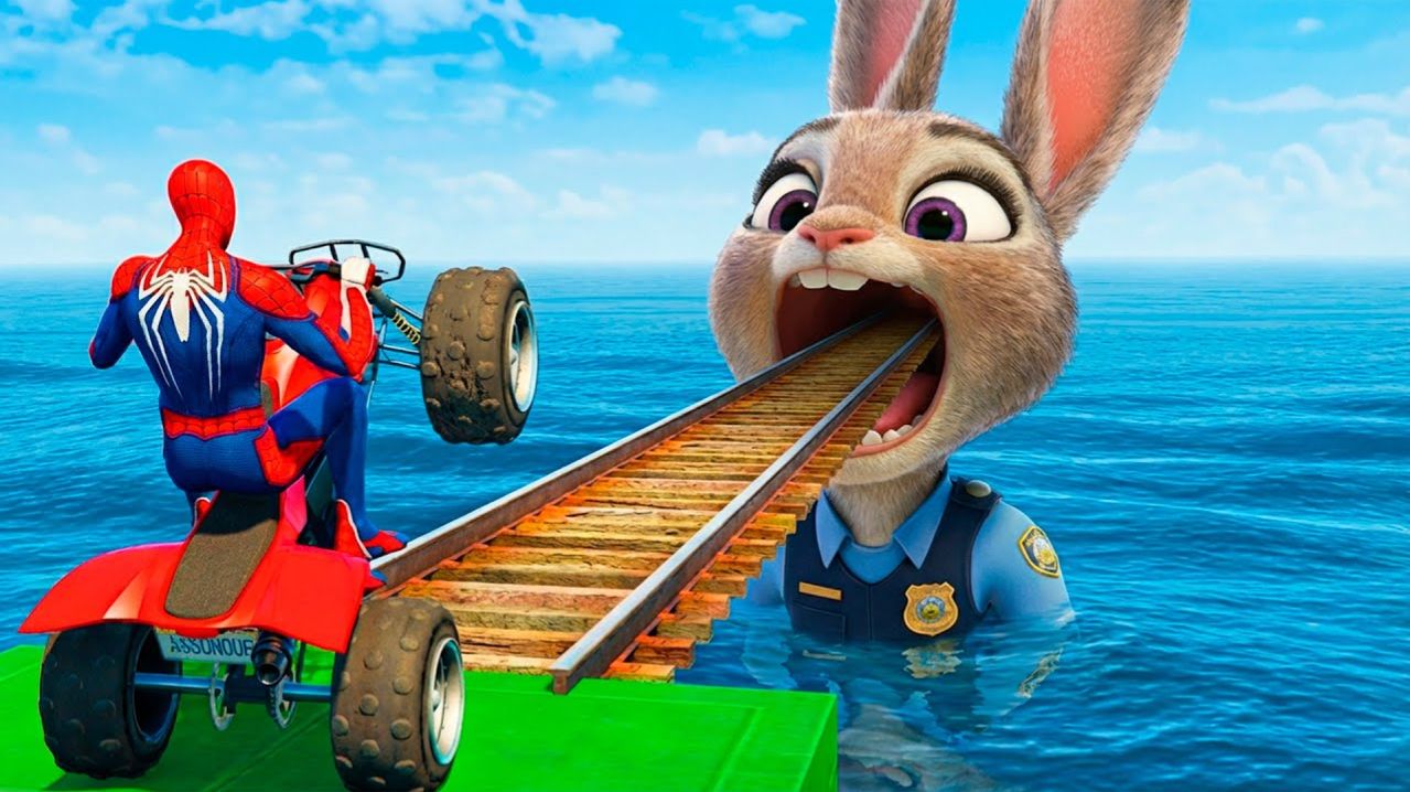 Мультики залипалки для детей.Человек паук и Супергерои катаются на машинках и мотоциклах