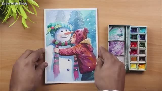 Мастер-класс по рисованию акварелью с зимним сюжетом. Снеговик  — шаг за шагом