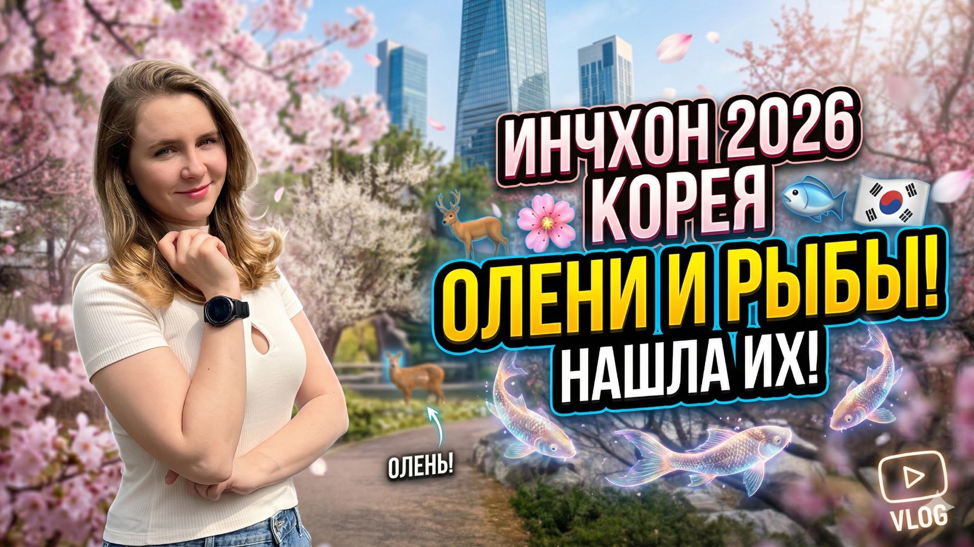 Весна в Корее! 🌸 Нашла первые цветы, милых оленей и огромных рыб в Центральном парке Инчхона