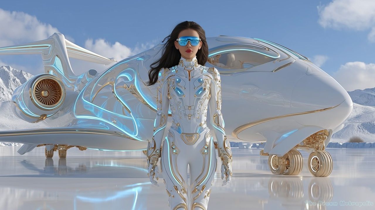 Utopian Sci-Fi City 2090 | Pastel Future Metropolis, Astronaut Couple & Floating Drone Skies