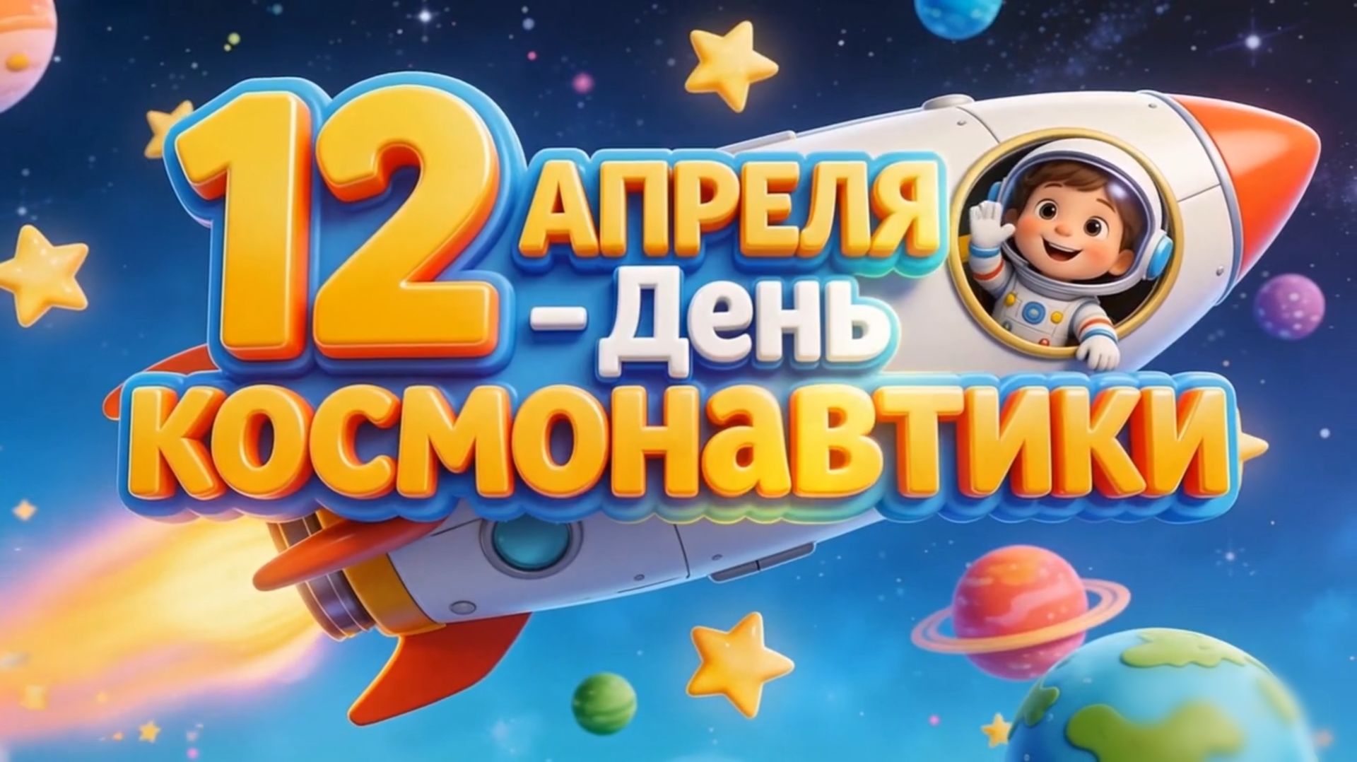 Мультфильм День космонавтики - Футаж заставка