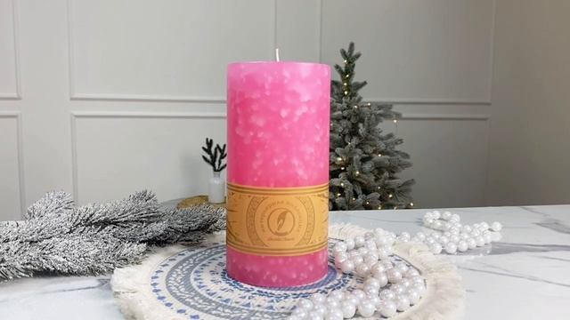 Свеча-столбик СТОУН ХИТ, розовая, 20х10 см, 178328-свеча
