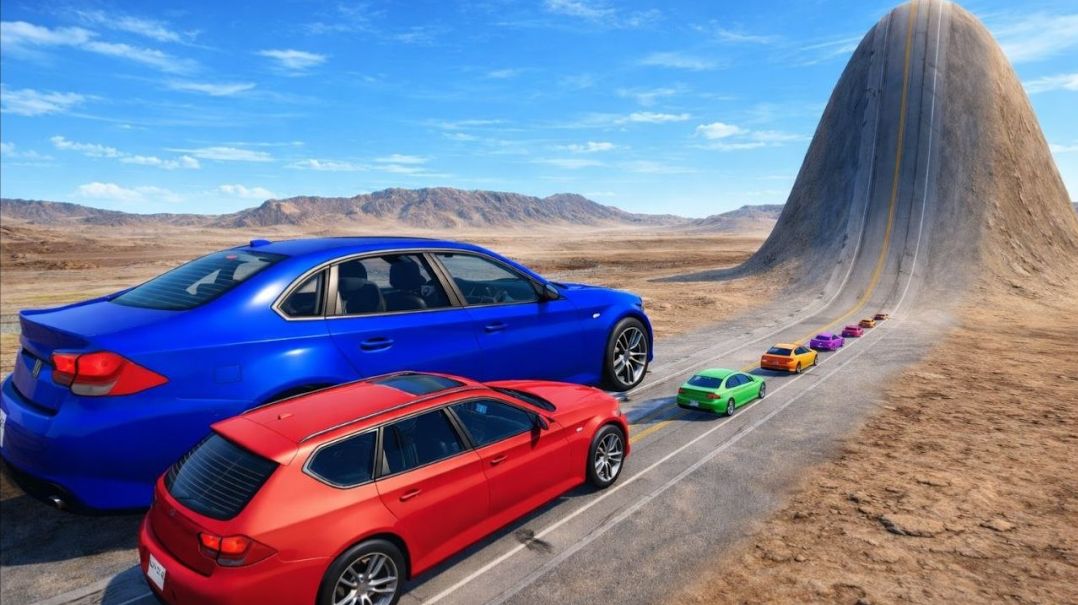 Большие и маленькие автомобили против гигантских выступов. Мультики для детей. Детские мультики