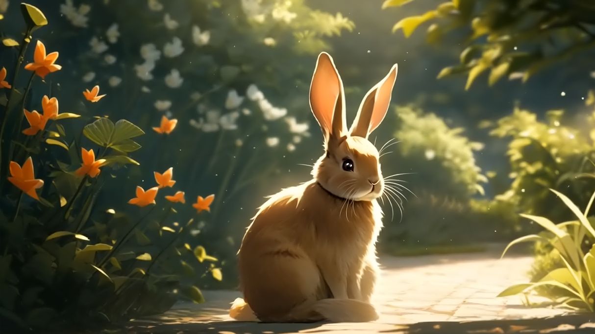 Белый кролик в лесном свете — спокойная анимация природы