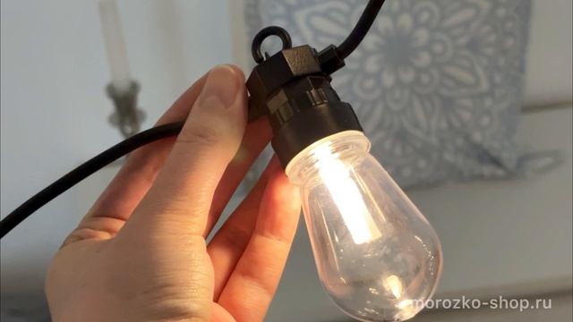 Гирлянда УЮТНЫЕ ЛАМПОЧКИ-КАПЛИ, 20 тёплых белых LED-ламп, 9.5+5 м, коннектор, черный провод, 490122