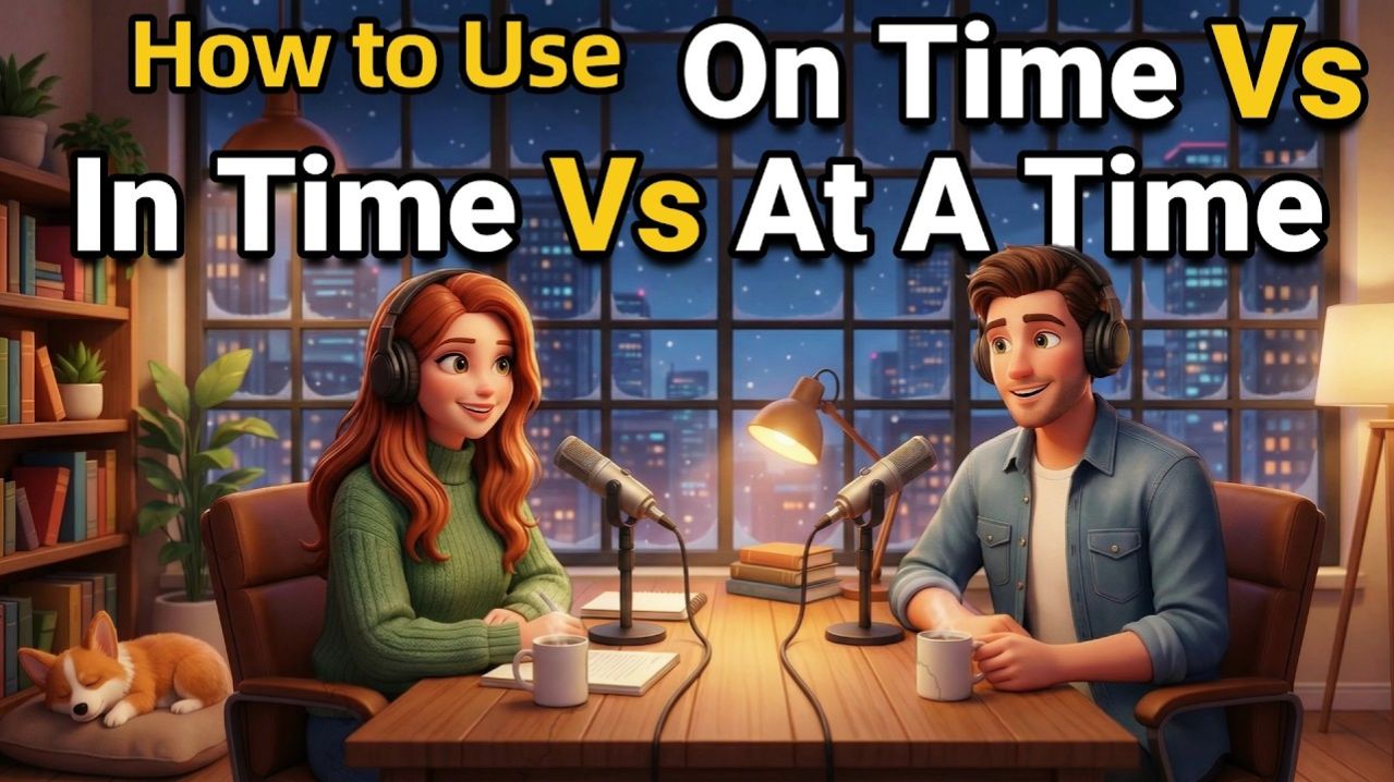 How to Use ON TIME, IN TIME & AT A TIME in Everyday English | Easy English Podcast for Beginners