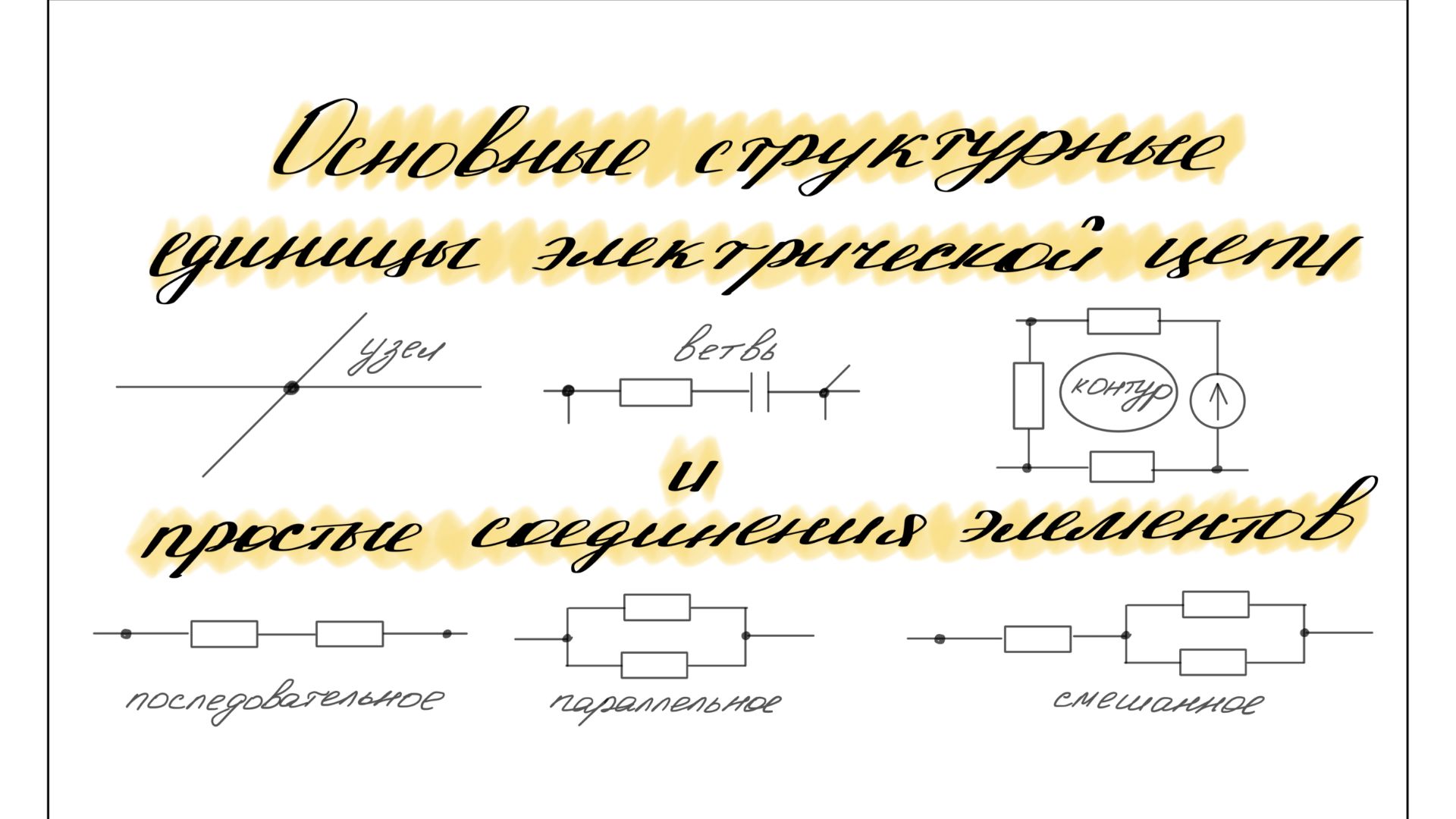Узел, ветвь, контур и свойства соединений элементов (последовательное и параллельное)