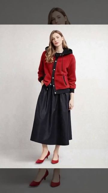 Красная кофта и черная юбка