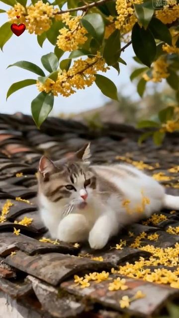 Кот в цветущем саду.😻Веселые котики. Коты хулиганы! Невероятные трюки! #кот #хулиган #трюк #short