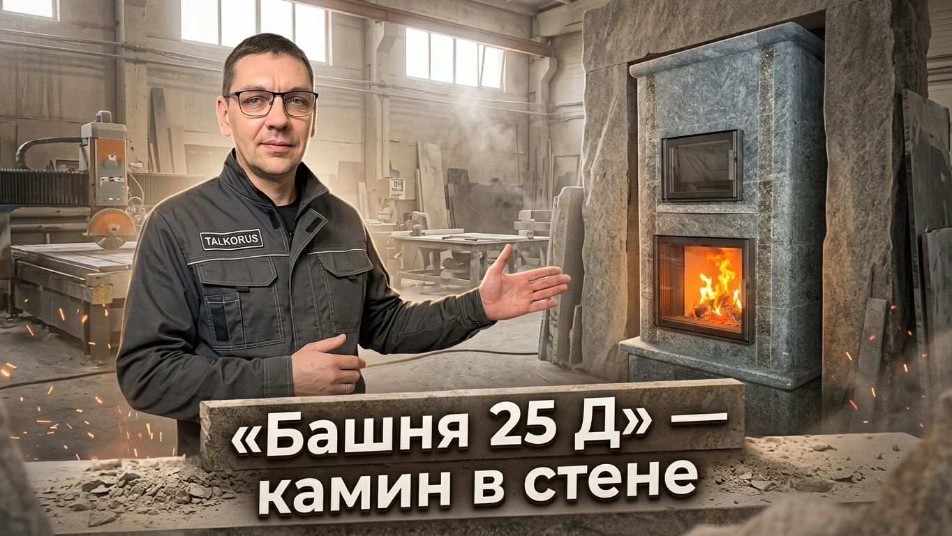 Печь- камин « Башня 25 Д» (Tower 25 D) с духовкой: утоплен в стену и греет две комнаты