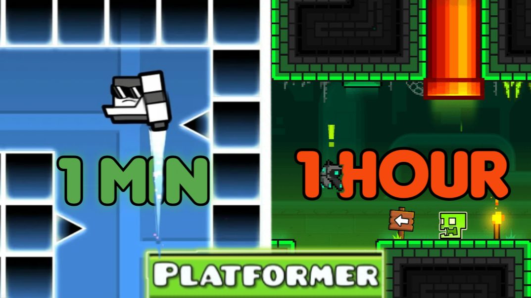 Платформер в ГД за 1 мин 10 мин и 1 час