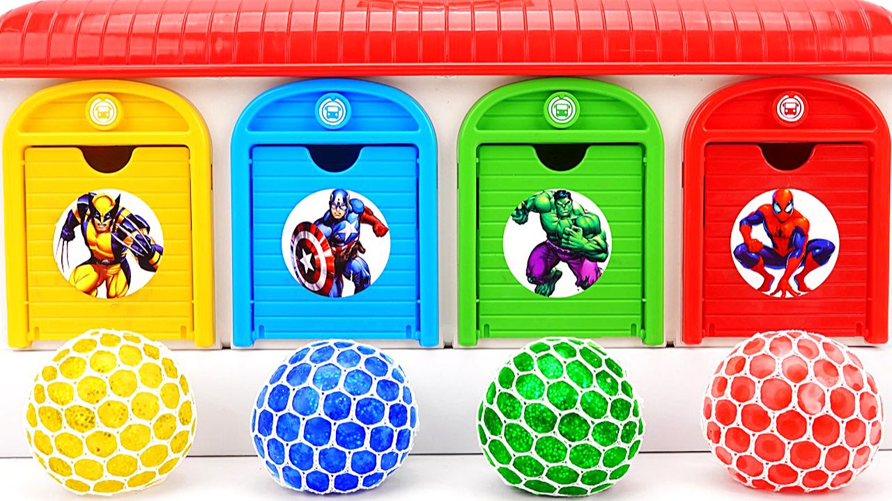 Мультики малышам. Залипалки. Радужные мячики-сжимайки и разноцветный гараж. Забавные игрушки.