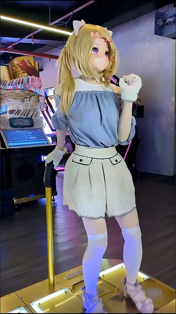 Kigurumi girl playing Dance Dance Revolution! #kigurumi #animegao #shorts #kigurumimask