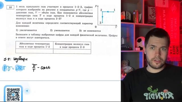 1 моль идеального газа участвует в процессе 1—2—3, график которого изображён на рисунке - №20878