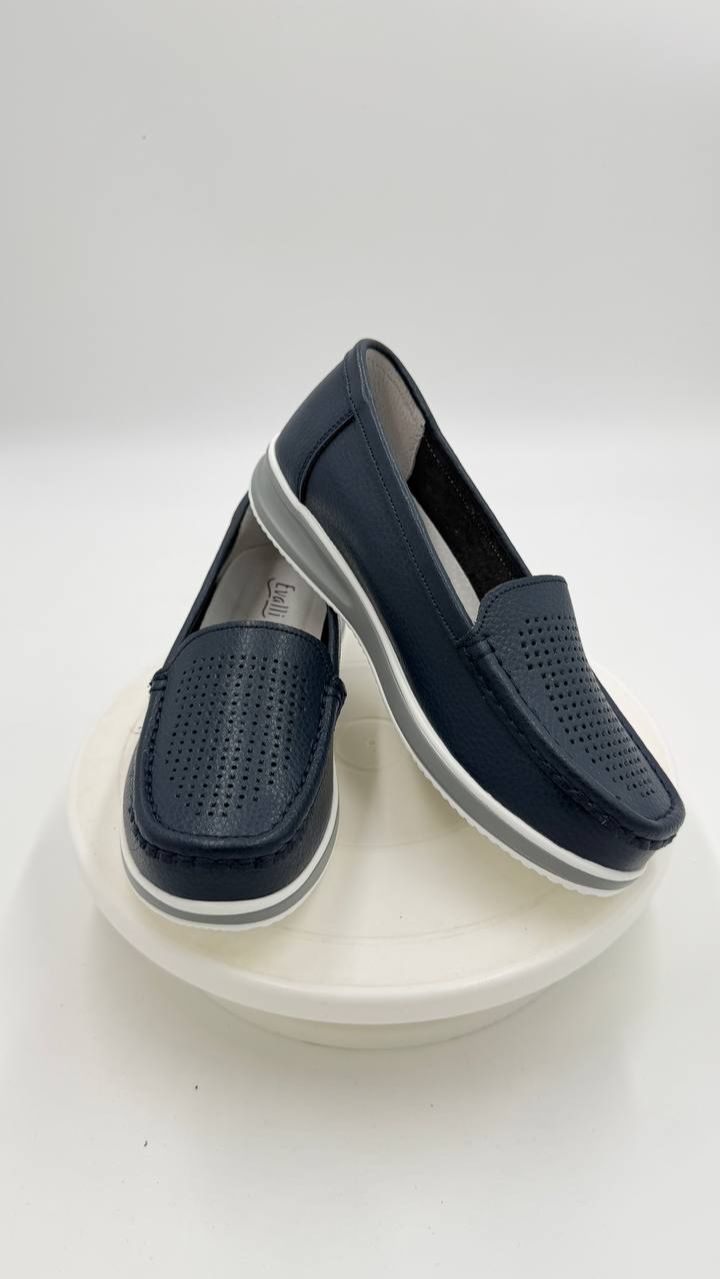 Мокасины женские кожа шнуровка на широкую ногу sln06 Синий