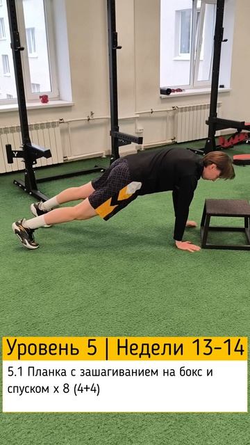5.1 Планка с зашагиванием на бокс и спуском