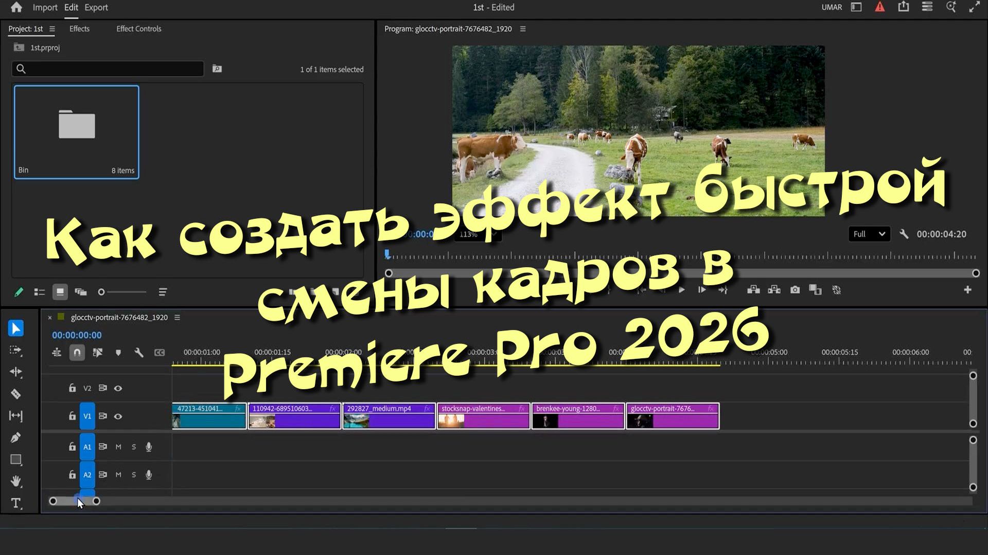 Как создать эффект быстрой смены кадров в Premiere Pro 2026