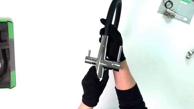 Смеситель для кухни Fmark FS1062-A01 с подключением к фильтру, гибким изливом, хром/черный