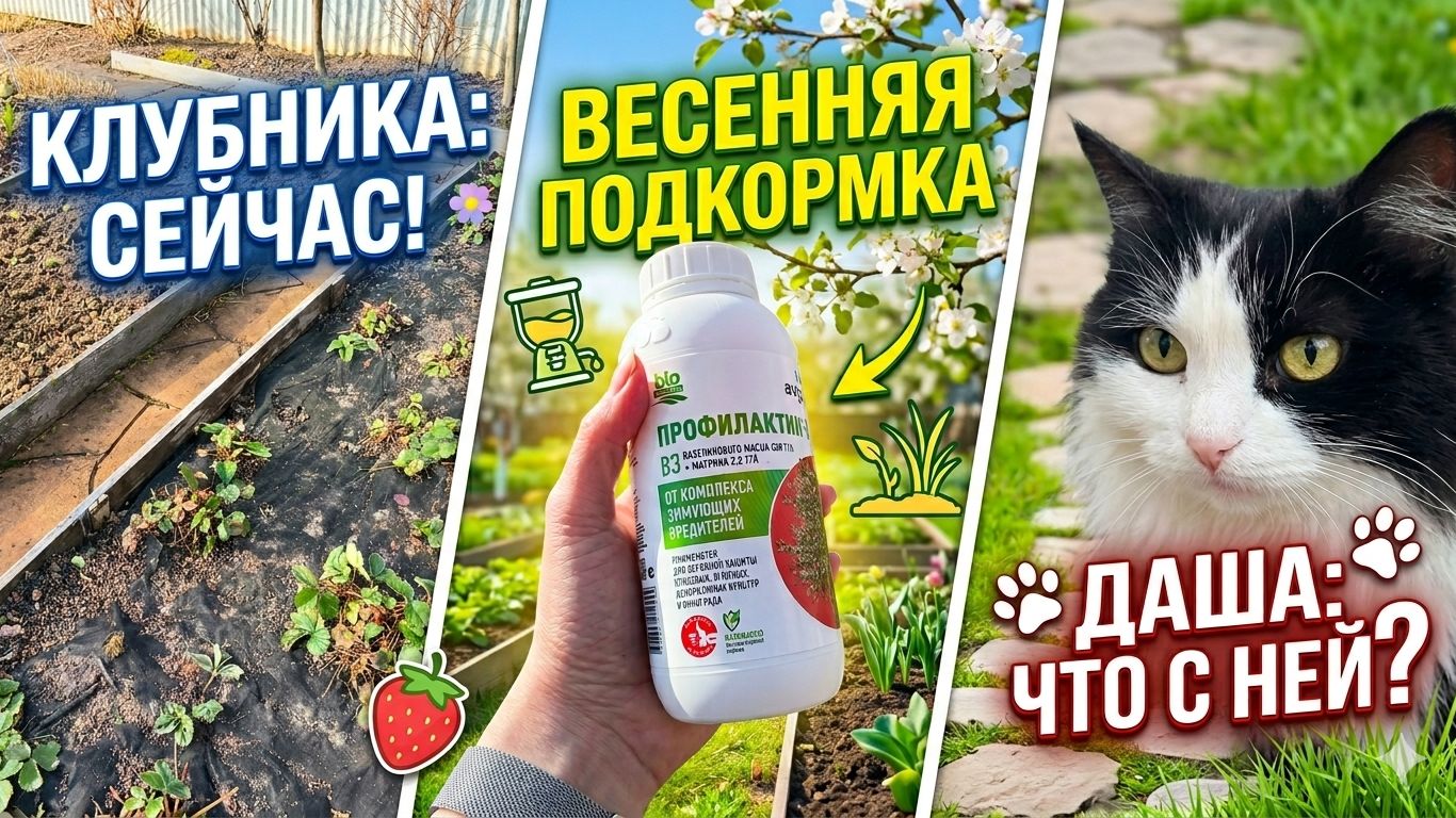 Это я делаю с клубникой прямо сейчас.Чем подкормливаю сад весной.Что с кошкой Дашей.