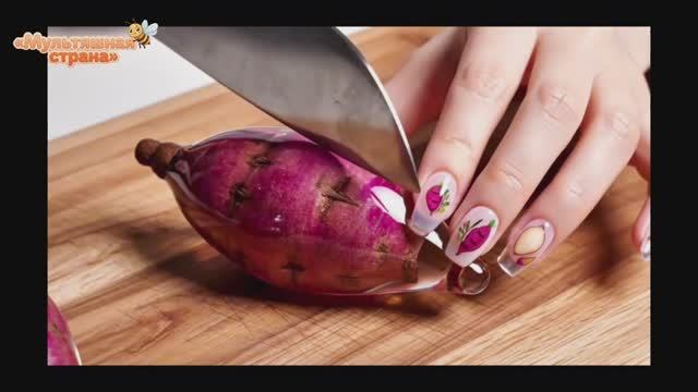 Стеклянные овощи, фрукты, ягоды. Резка АСМР. ИИ-анимация.