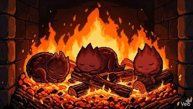 Уютный пиксельный камин ASMR | Живые угольки и треск огня (Без музыки, Для сна и учебы)