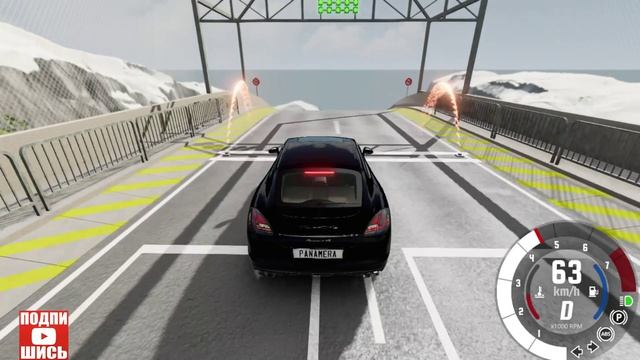 BeamNG Drive Прыжок в длину на автомобиле! (Porsche Panamera) Мод патруль!