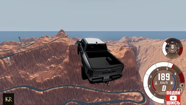 BeamNG Drive Прыжок через каньон Смерти на автомобиле (Dodge Ram 1500 TRX) Мод патруль!