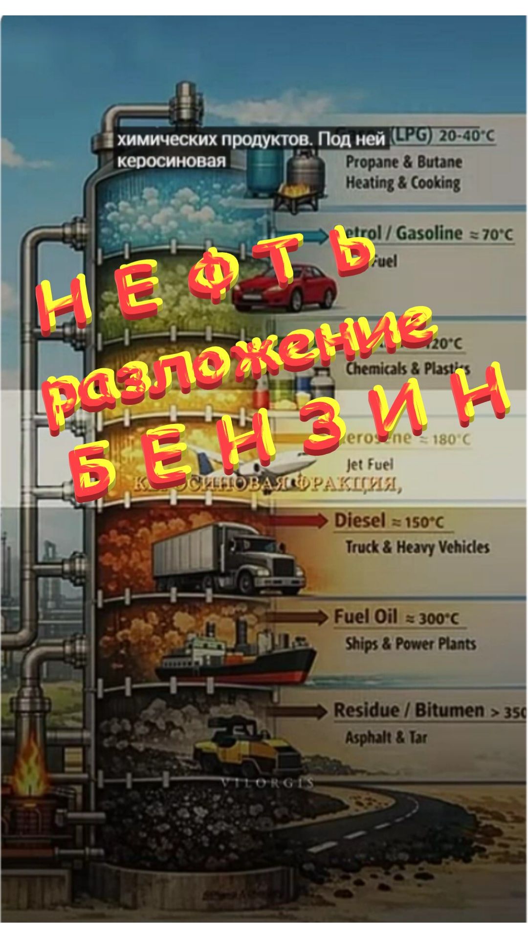 Н Е Ф Т Ь - разложение - Б Е Н З И Н