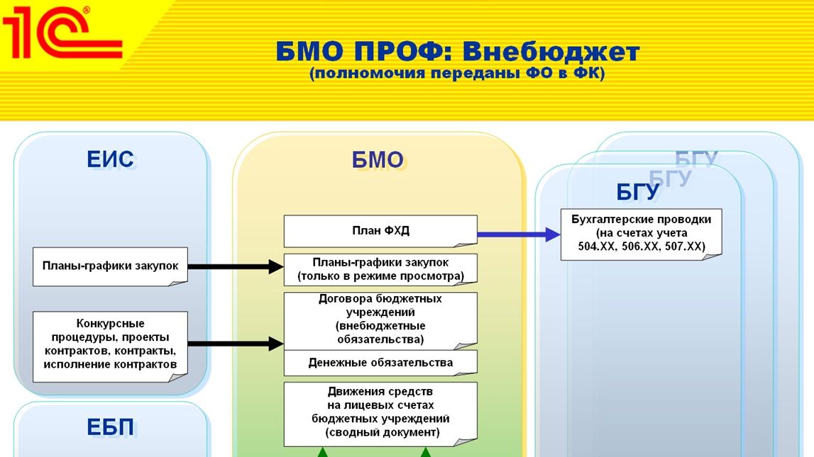 Внебюджет: совместное использование БМО и БГУ (полномочия кассового органа переданы ТО ФК)