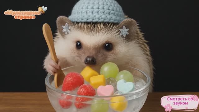 Мультики для детей. Маленький ежик кушает конфетки. ИИ-анимация.